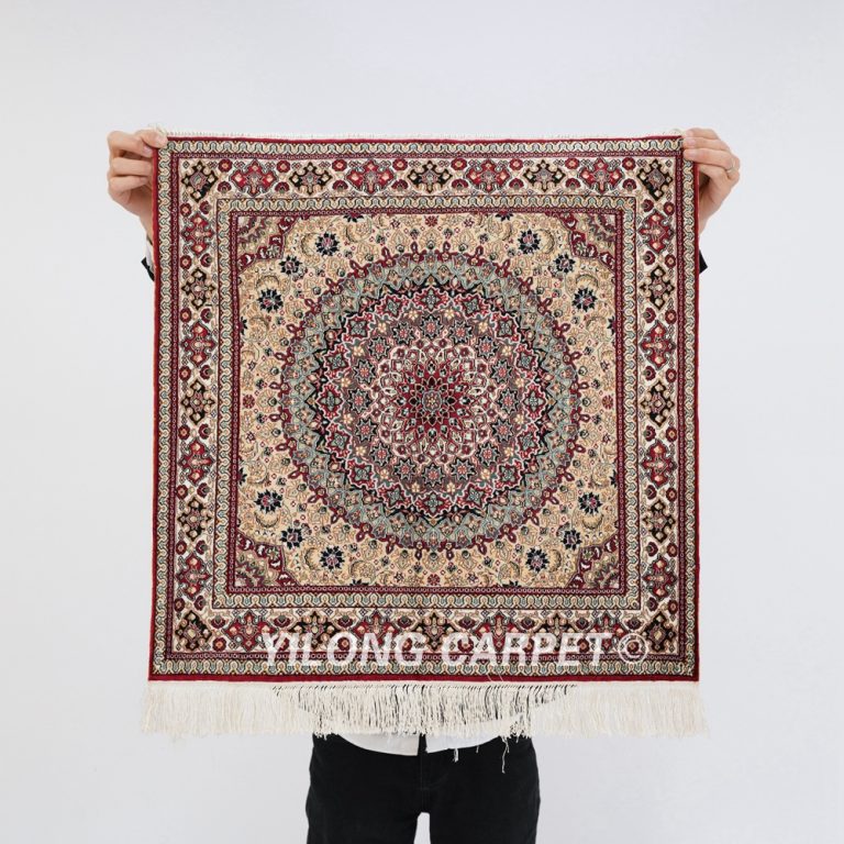Double Dragons Playing Pearls Square Red Handmade Silk Rug Tapestry ...