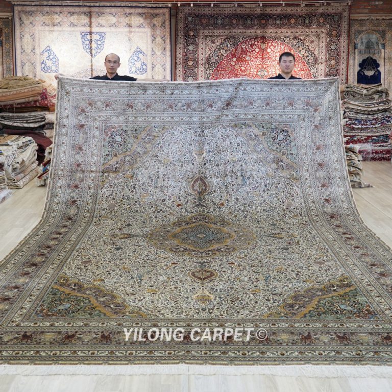 Persian Rug Carpet Hand Knoted Oversized Beige Silk Carpet 12x15ft ...